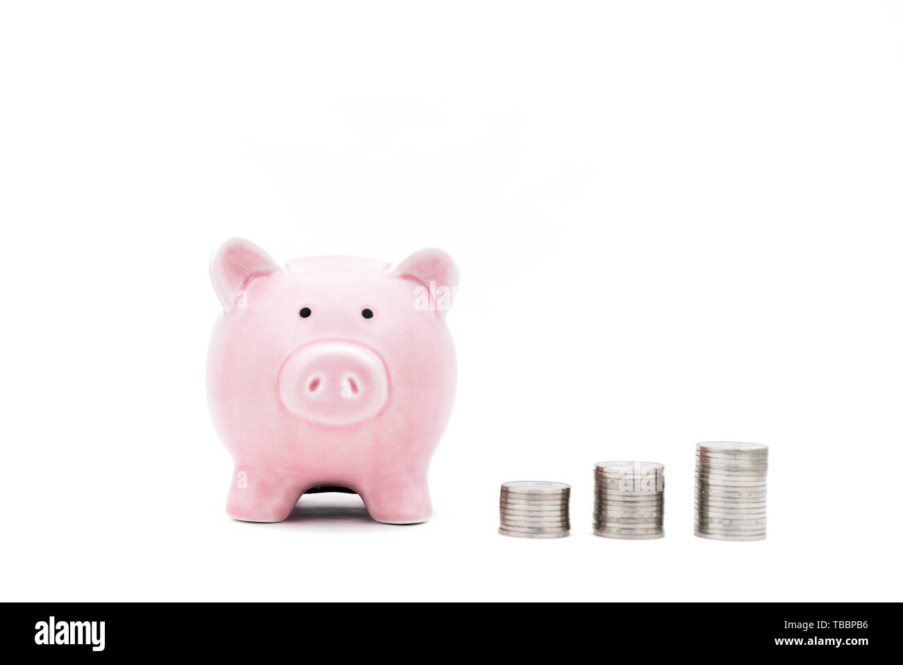 Savings pots, coins and hands in white background Stock Photo - Alamy