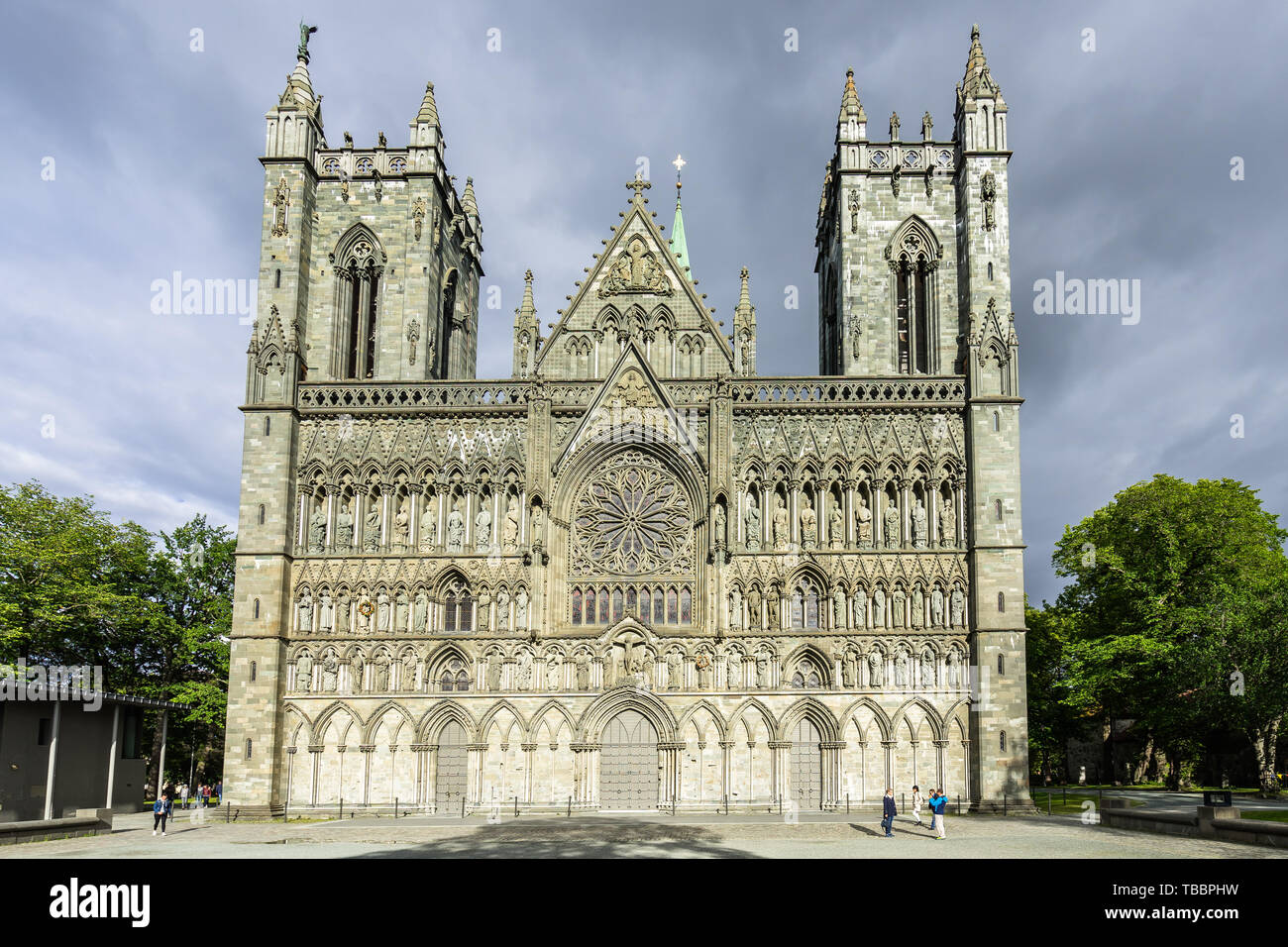 Nidaros Cathedral (Nidasrosdomen) gothic façade, built on the burial ...