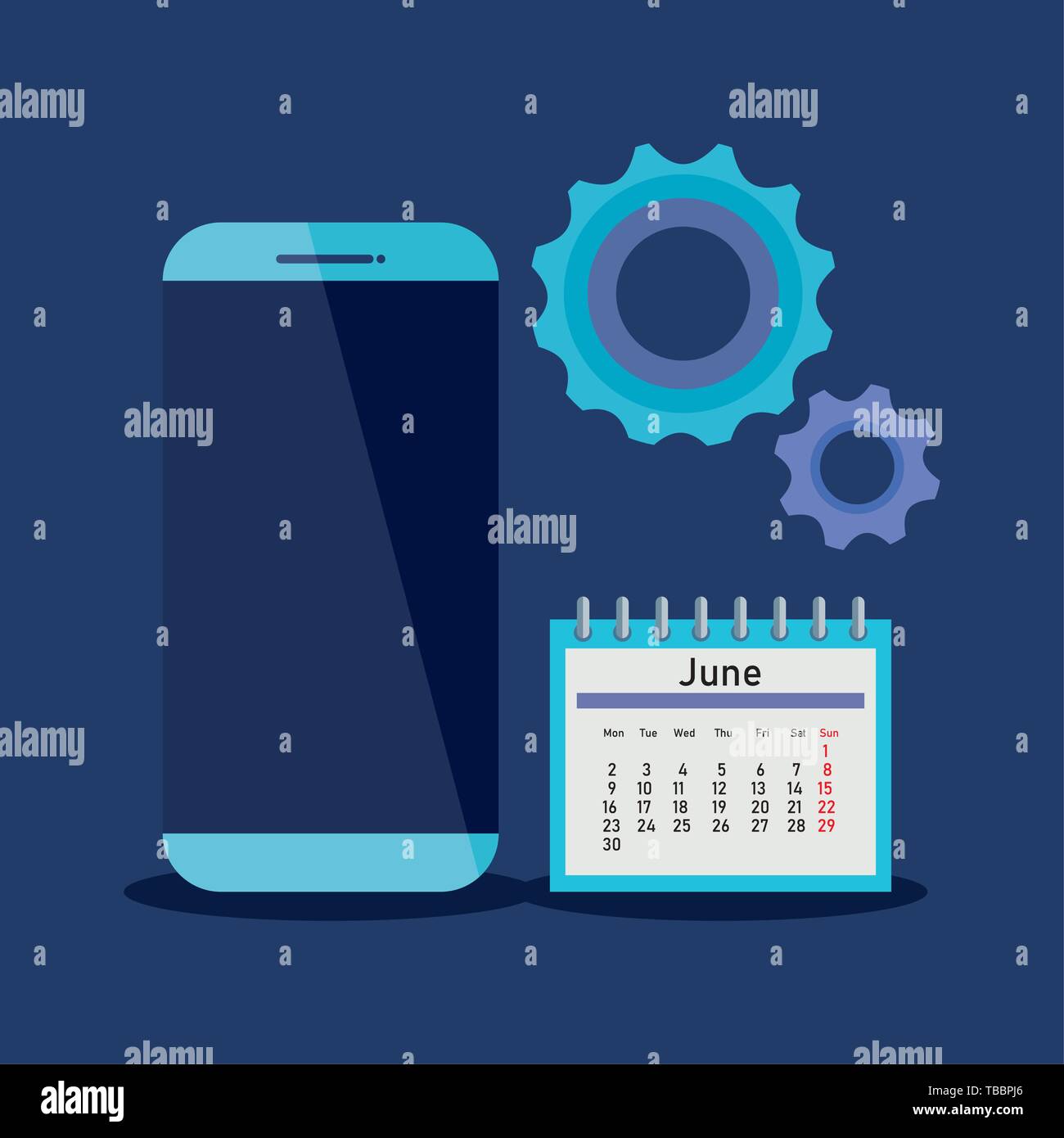 smartphone technology and gears with office calendar Stock Vector Image ...