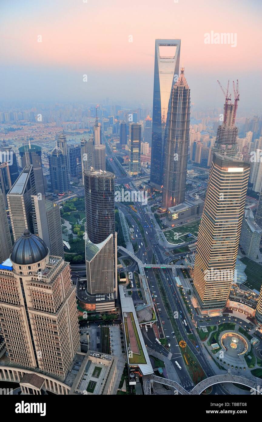 Shanghai aerial view with urban architecture and sunset Stock Photo - Alamy