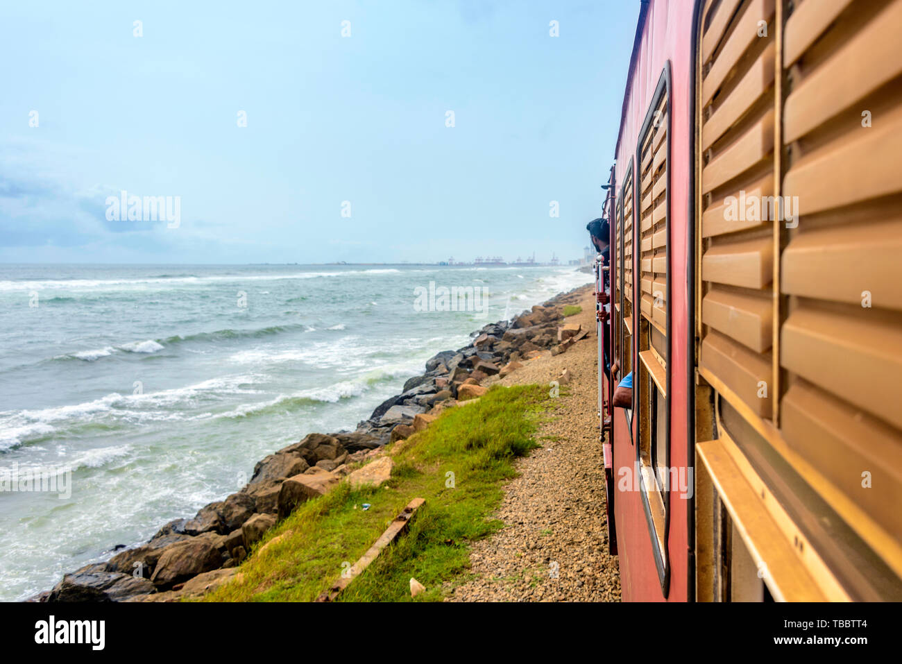 Small train on the Sri Lankan Sea Line Stock Photo - Alamy