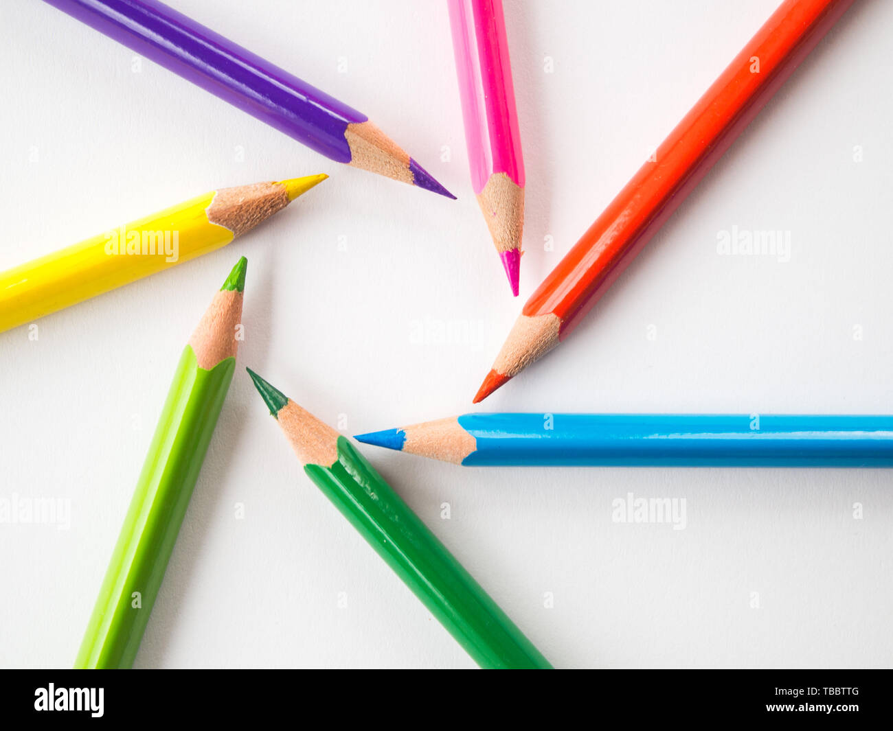 Color pencils isolated on a white background, round pattern Stock Photo ...