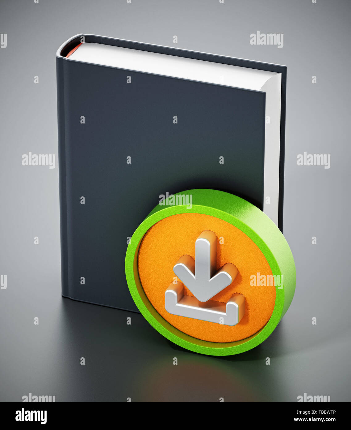 Book with download arrow icon. 3D illustration Stock Photo - Alamy