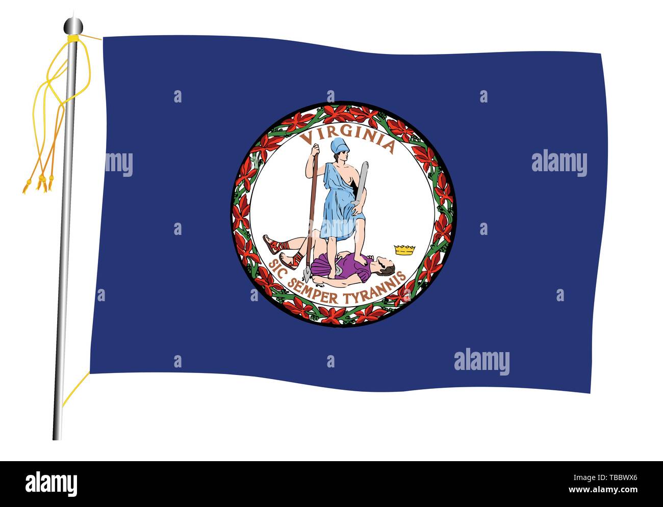 The Virginia Kentucky State US state flag set against against a white ...
