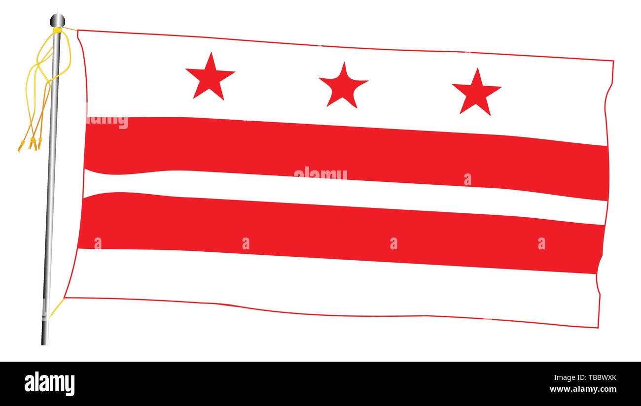 The Washington D.C. State US state flag set against against a white ...