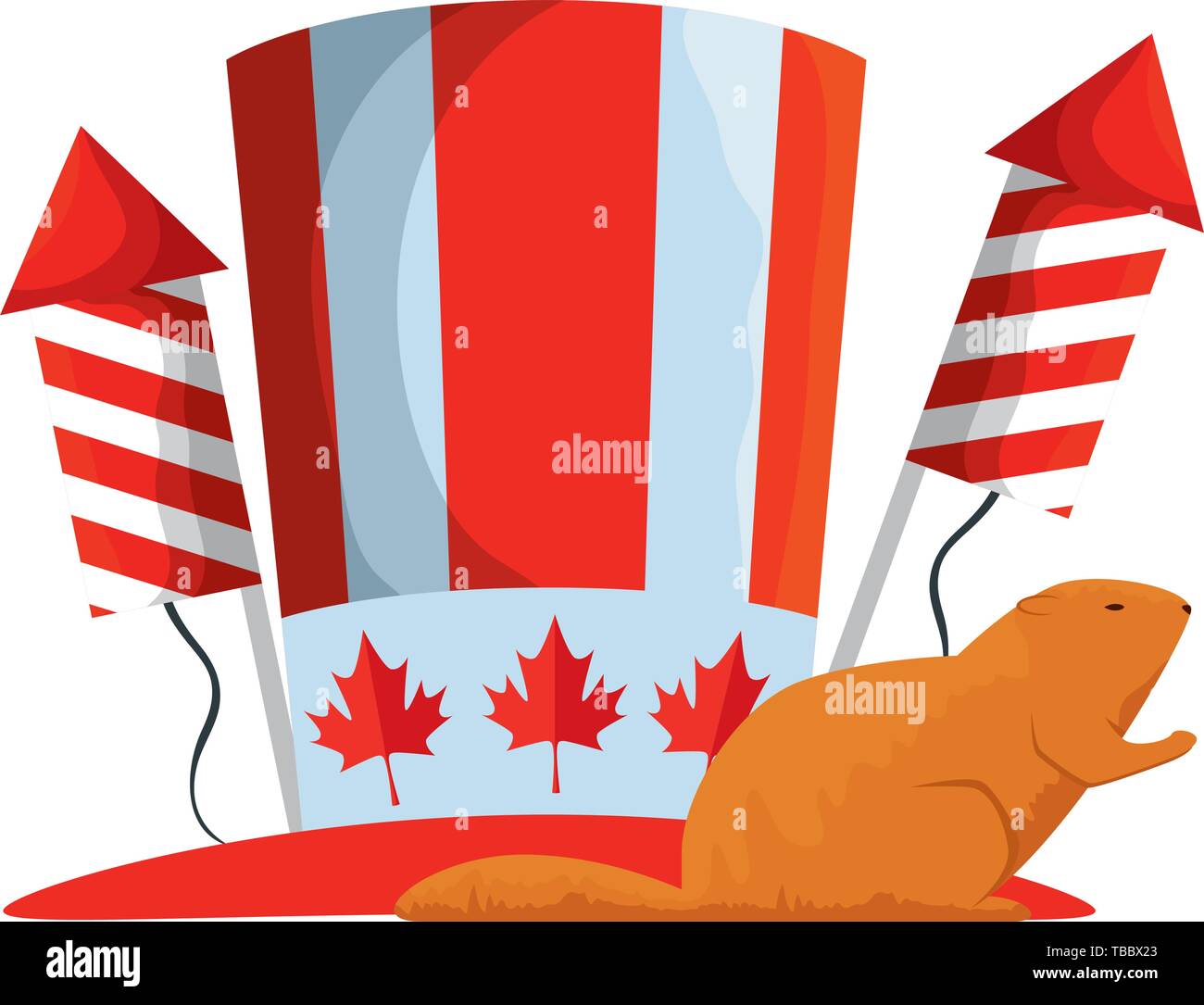 canadian tophat with fireworks rockets and otter Stock Vector Image ...