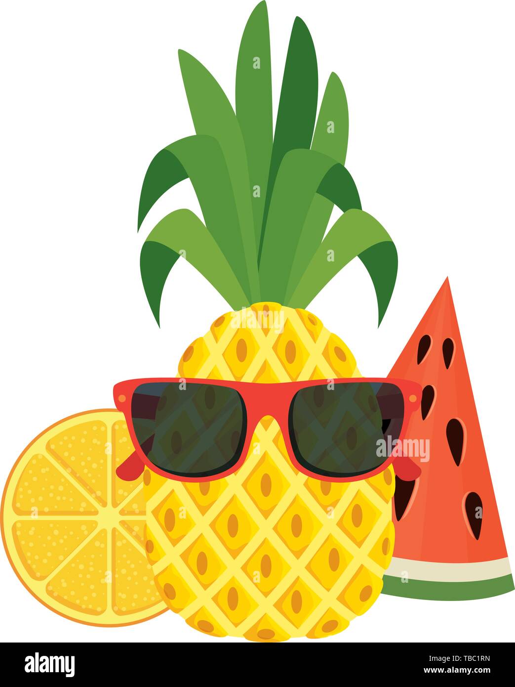 summer pineapple with sunglasses character and fruits Stock Vector ...