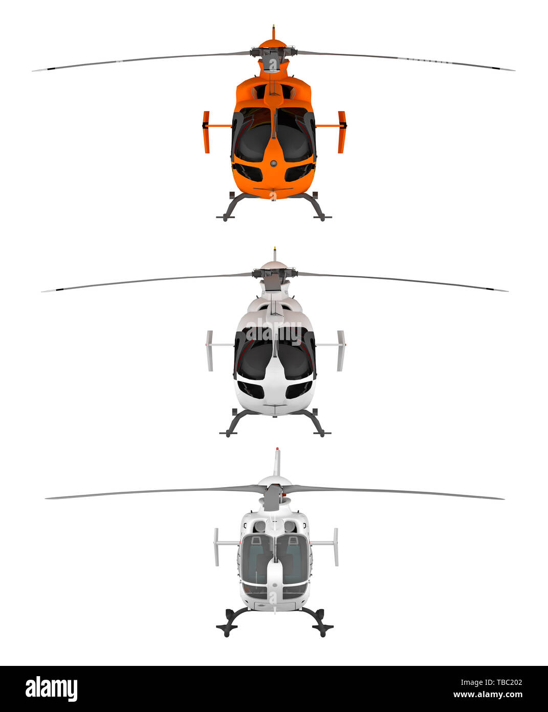 three helicopters front view isolated on white. 3d rendering Stock ...