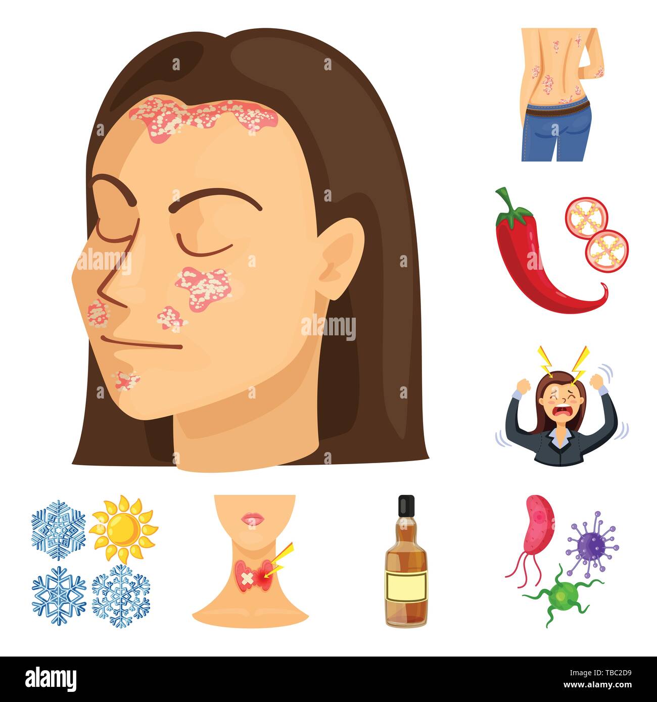 Vector design of pain and dermatology symbol. Set of pain and ...
