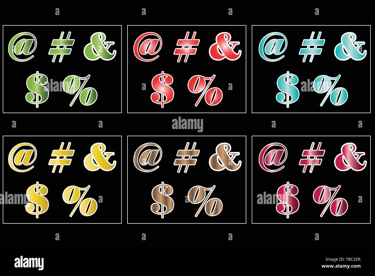 internet symbols vector set in multiple colors - dollar, hashtag, and ...