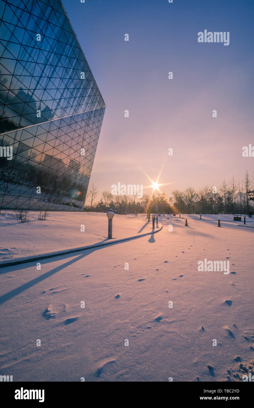 Background, landmark buildings, snow, sunrise Stock Photo - Alamy