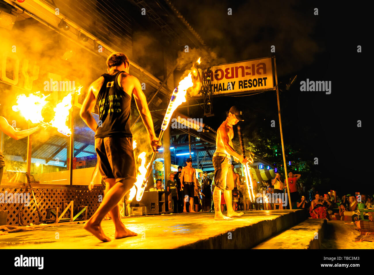 Torch dance on the island of Shamei, Thailand Stock Photo - Alamy