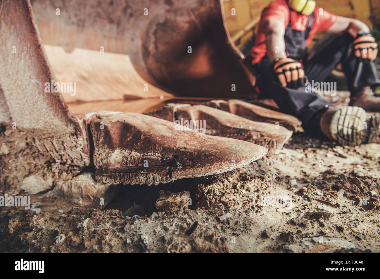 Construction Site Break. Caucasian Worker Taking Short Break and Relax ...