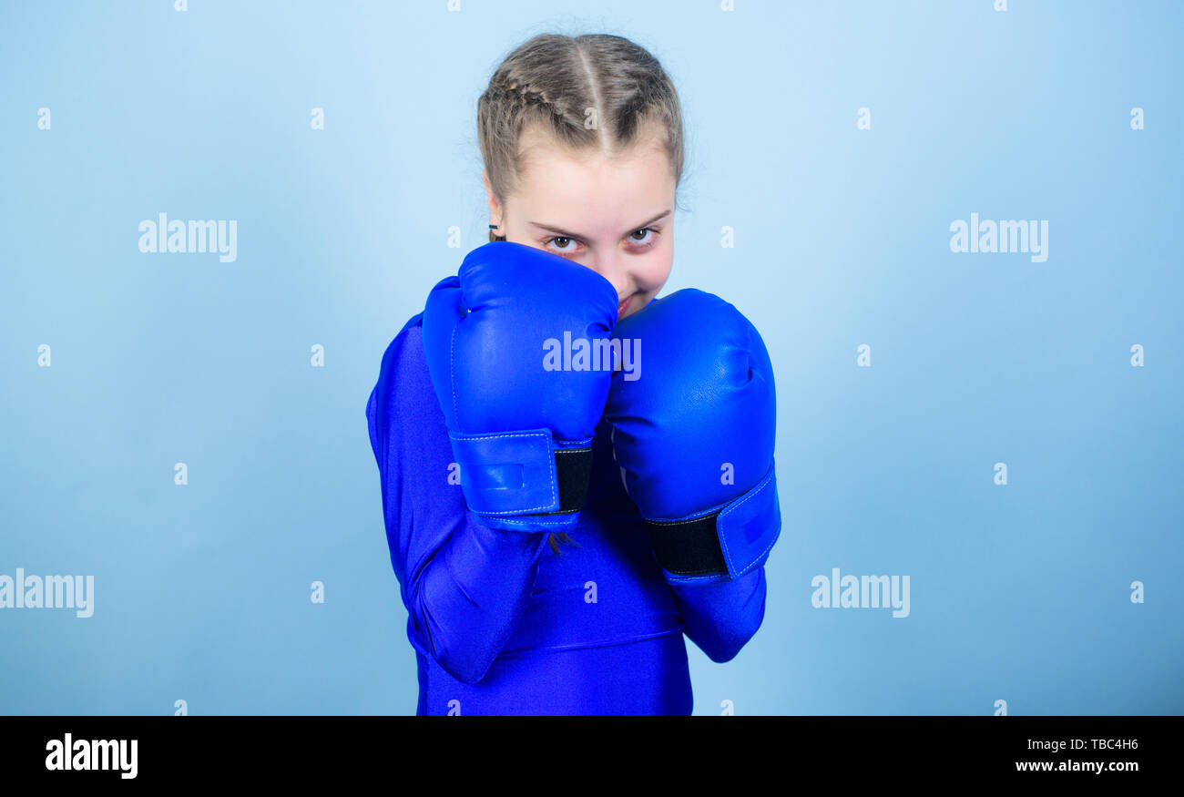 Girl cute boxer on blue background. With great power comes great ...