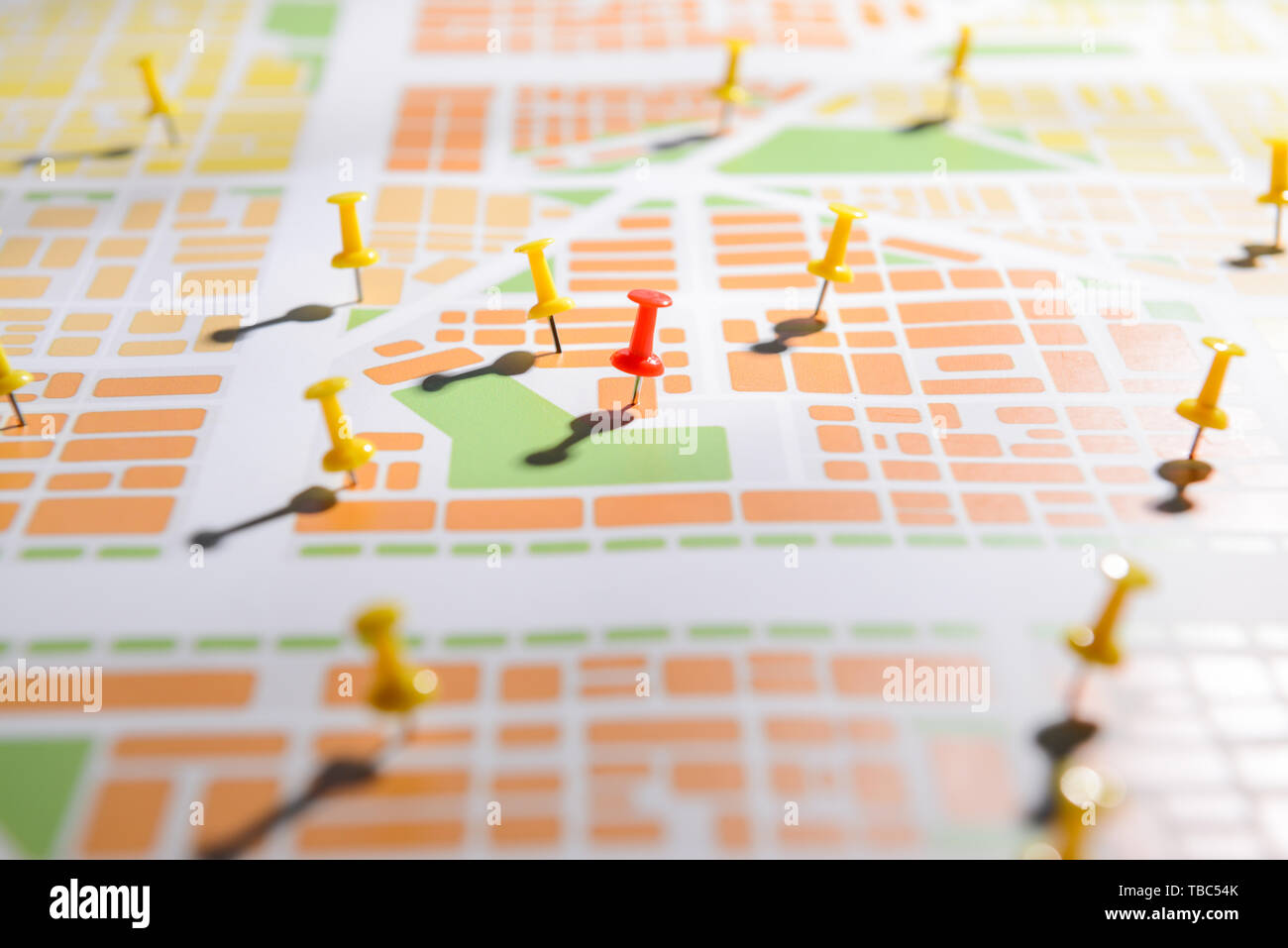 Pins on map, closeup Stock Photo - Alamy