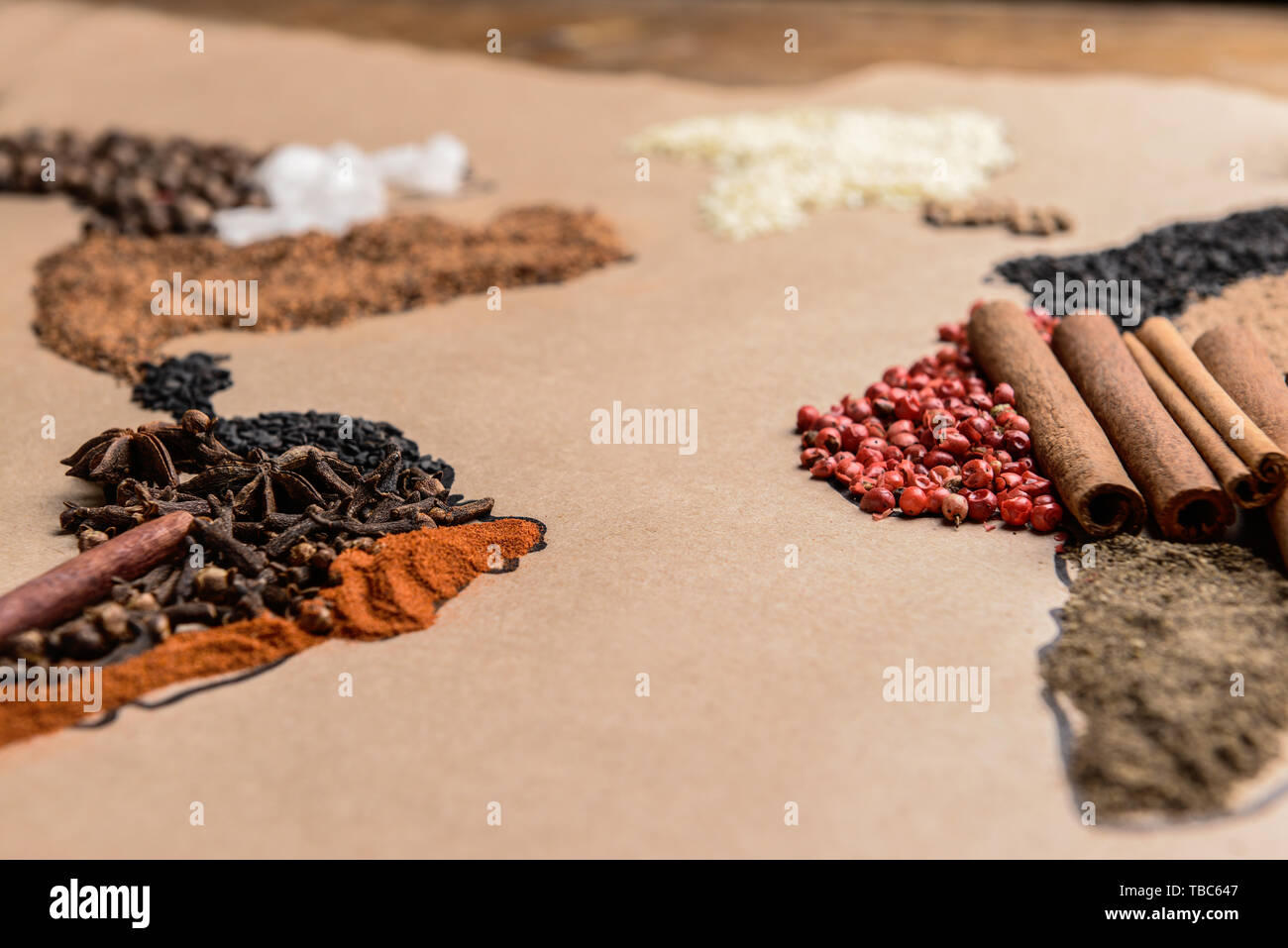 World map made of different spices, closeup Stock Photo - Alamy