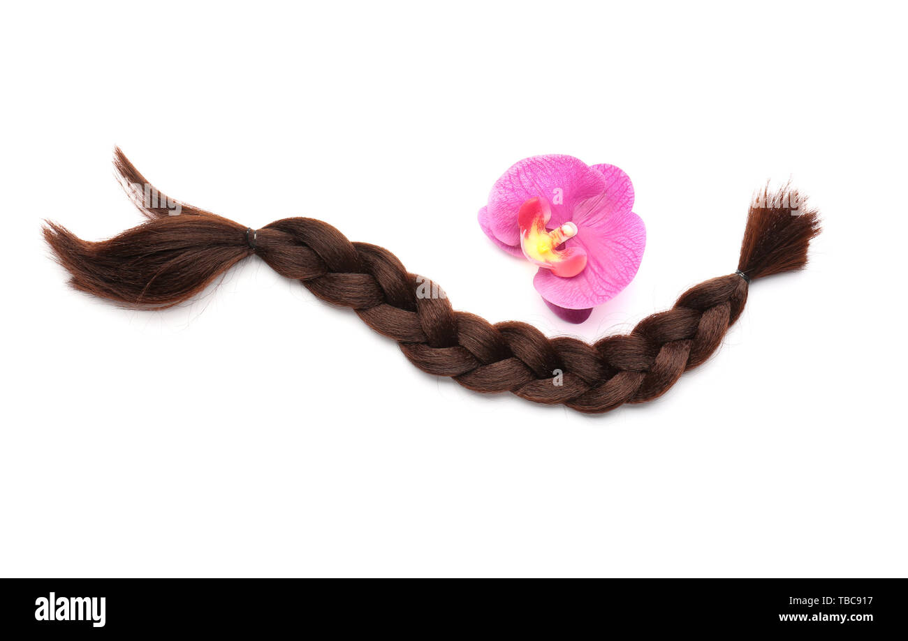 Braided strand on white background. Concept of hair donation Stock ...