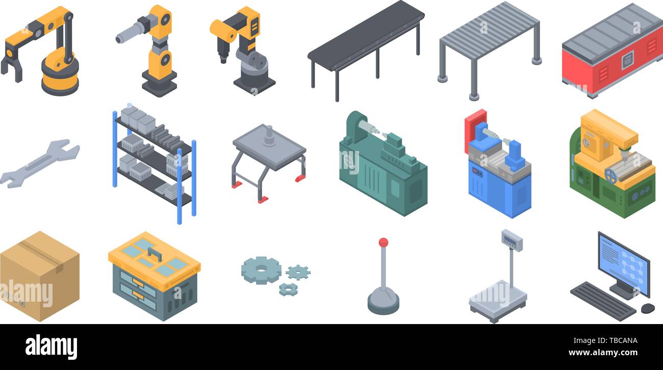 Assembly line icons set, isometric style Stock Vector Image & Art - Alamy
