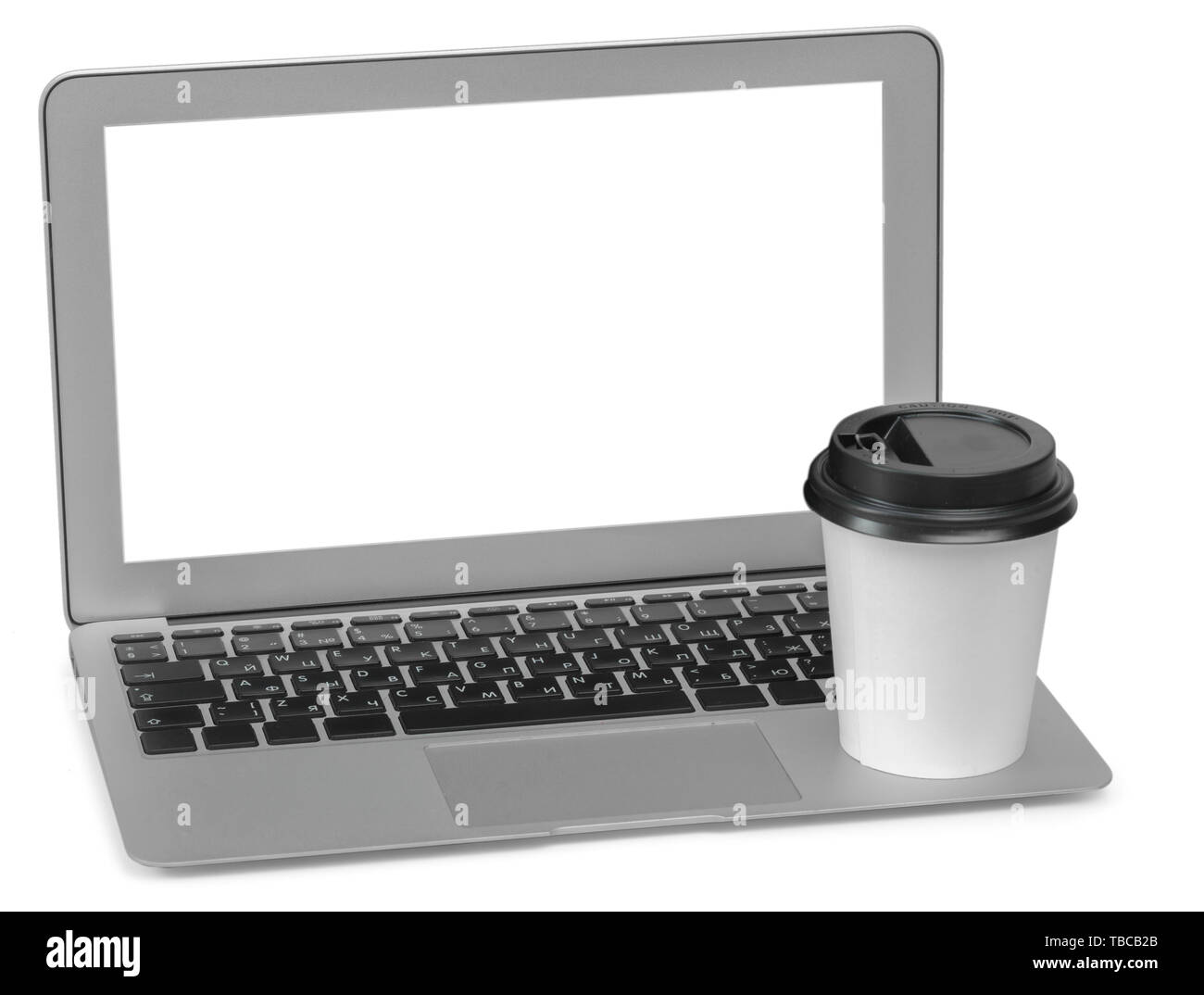 coffee cup and laptop on a white background Stock Photo - Alamy