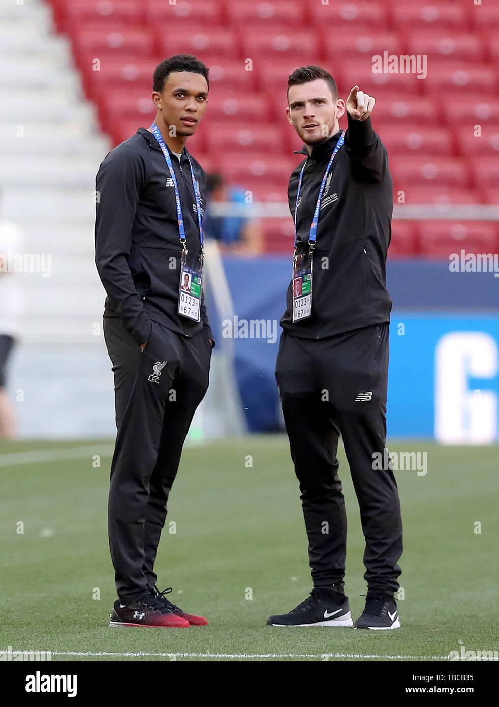 Liverpool's Trent Alexander-Arnold (left) and Andrew Robertson before a ...