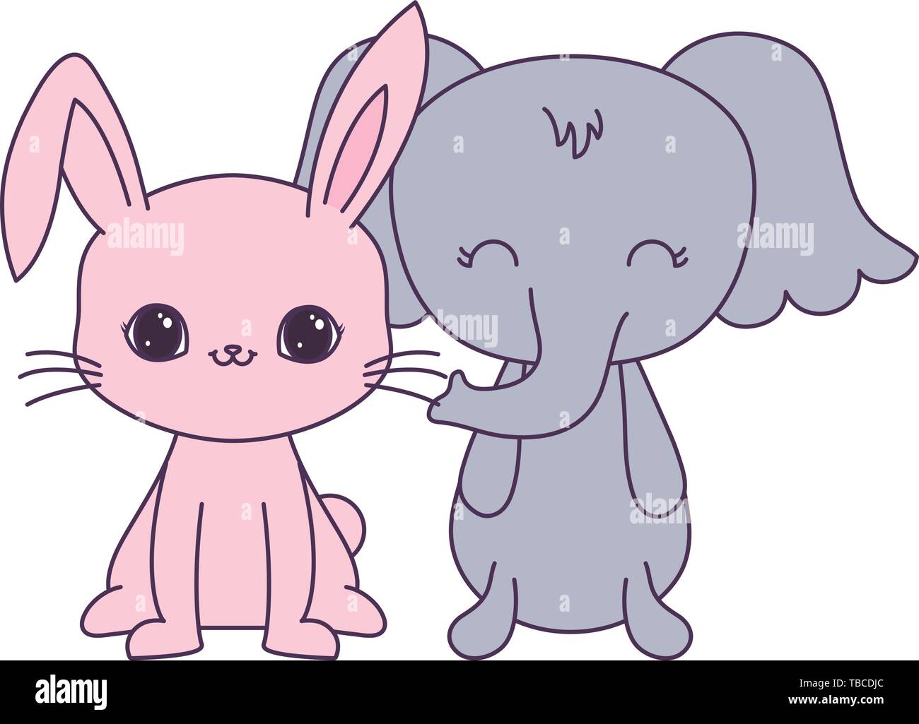 cute elephant with rabbit animals isolated icon vector illustration ...