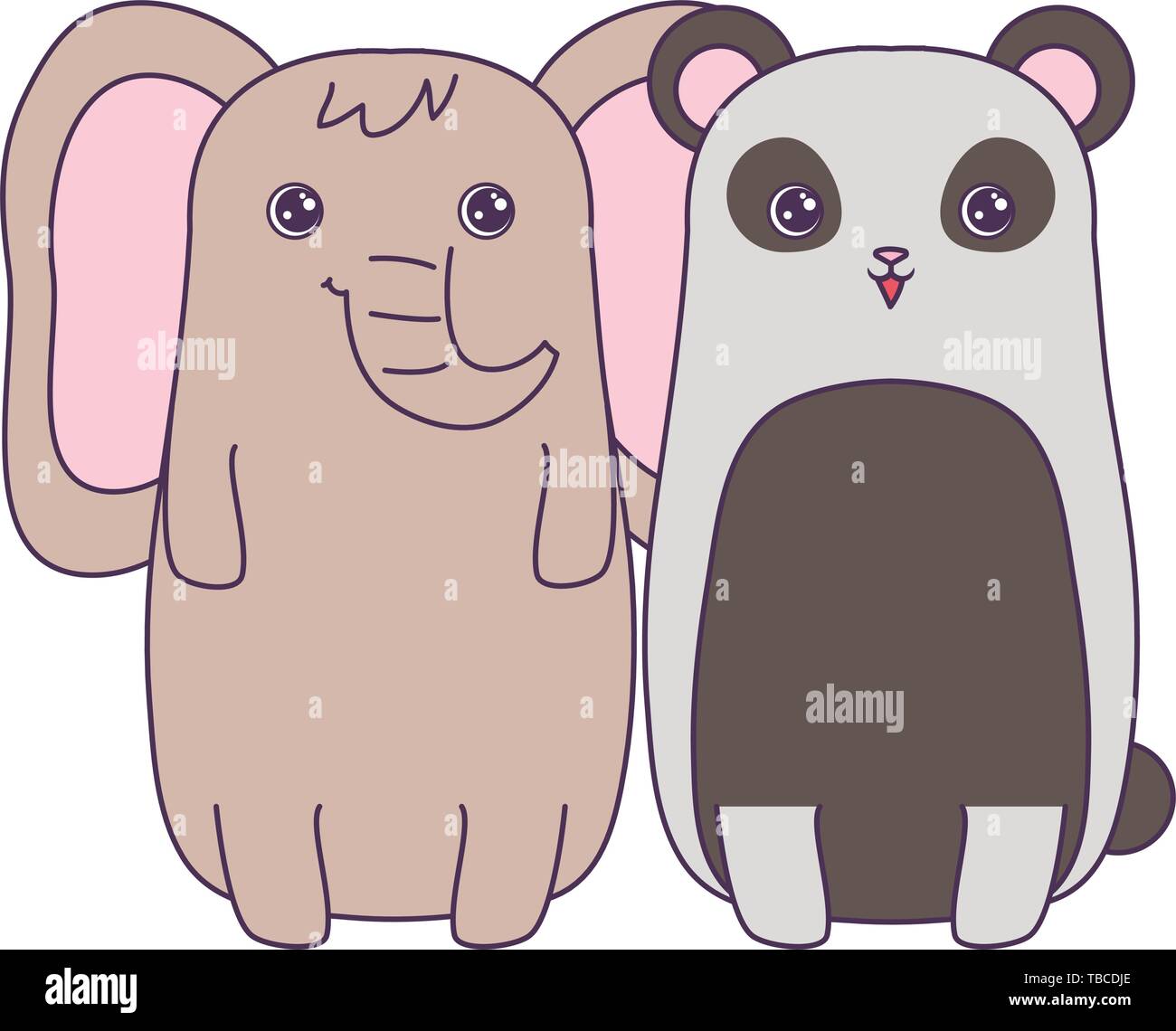 cute elephant with panda bear animals vector illustration design Stock ...
