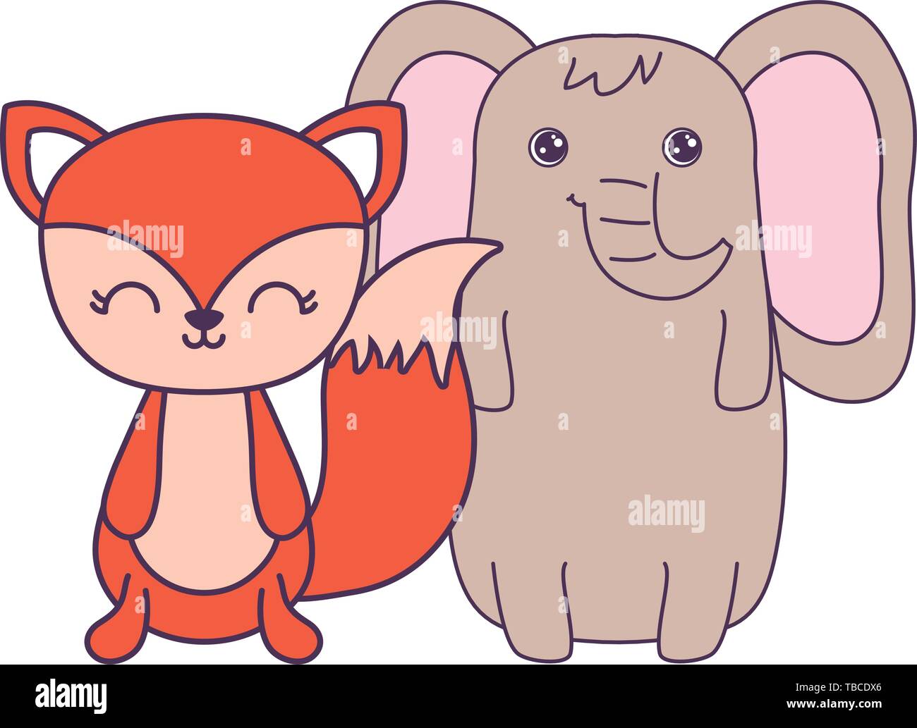 cute elephant with fox animals isolated icon vector illustration design ...