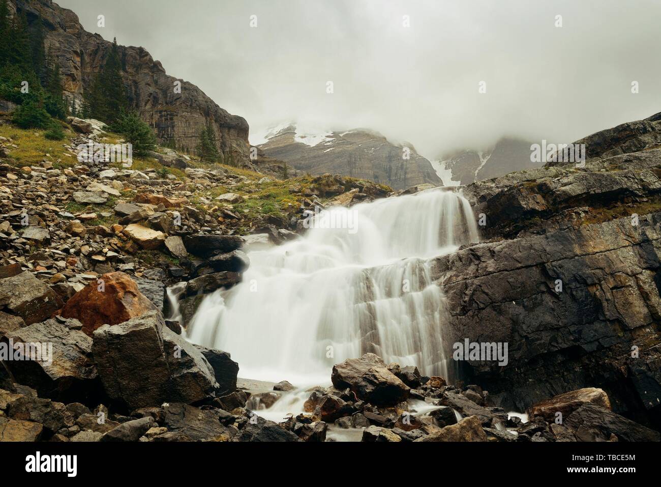 Yoho national park view with mountains, waterfall and forest in Canada ...