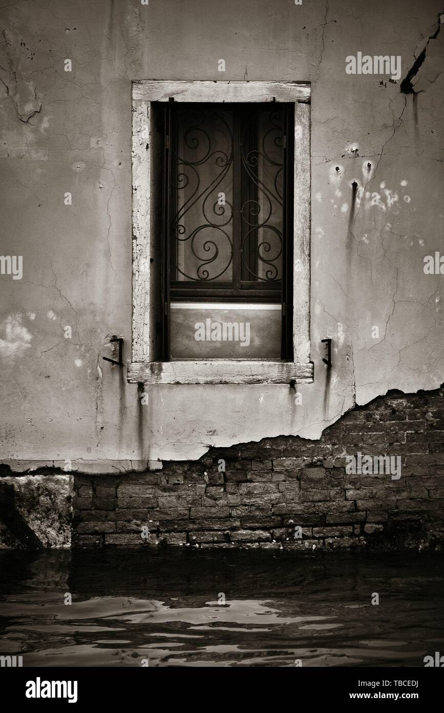 A closeup view of window in historical buildings in Venice, Italy Stock ...