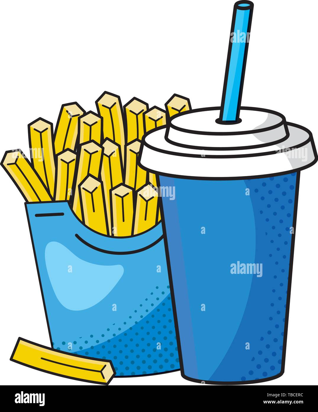 french fries with soda paper cup and straw vector illustration graphic ...
