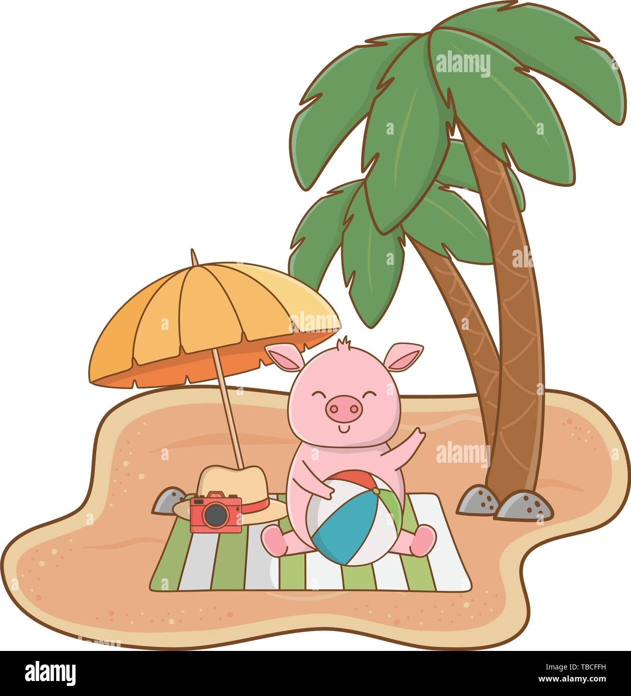 cute animal pig enjoying vacations and summer time, travel and relax ...