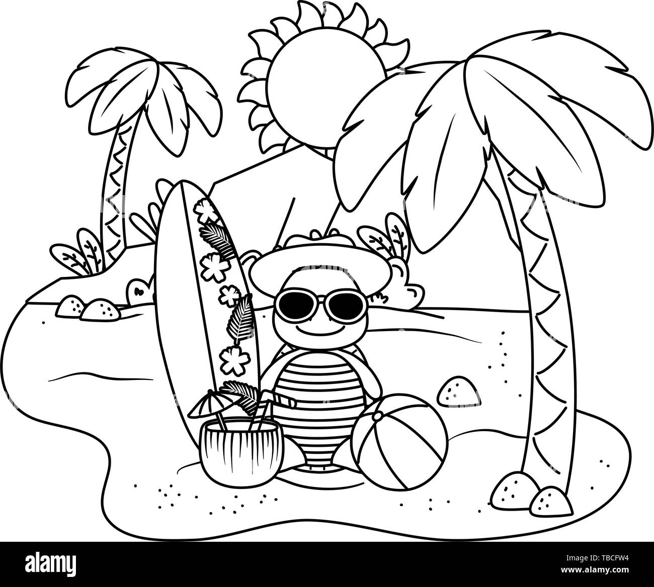 cute animal turtle enjoying summer time vacations holidays cartoon ...