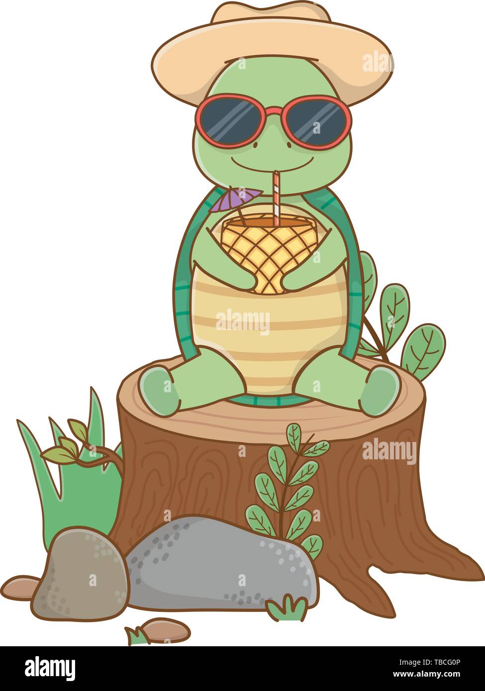 cute animal turtle enjoying summer time vacations holidays cartoon ...