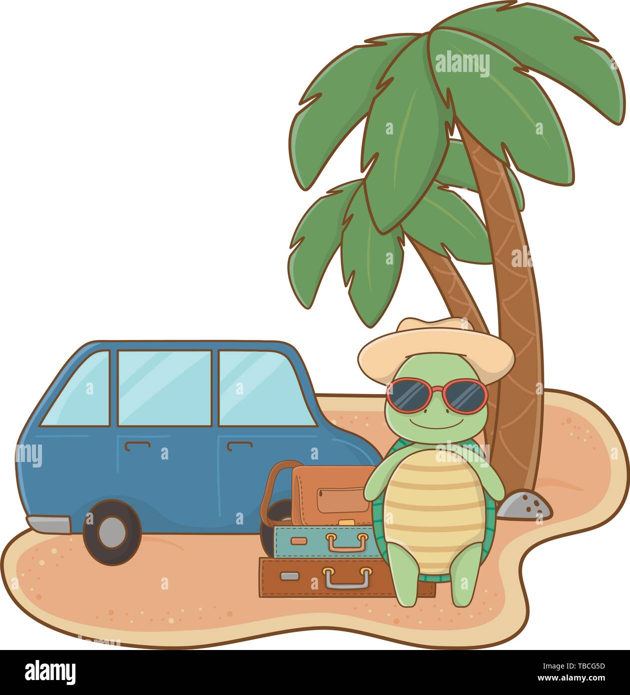 cute animal turtle enjoying summer time vacations holidays cartoon ...
