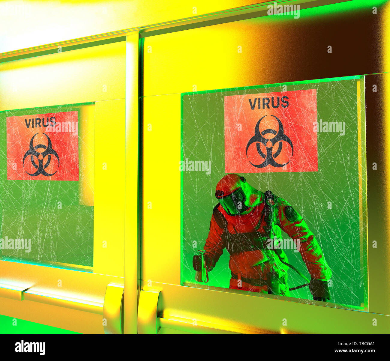 Sign indicating the presence of Biological hazards, biohazards, refer ...