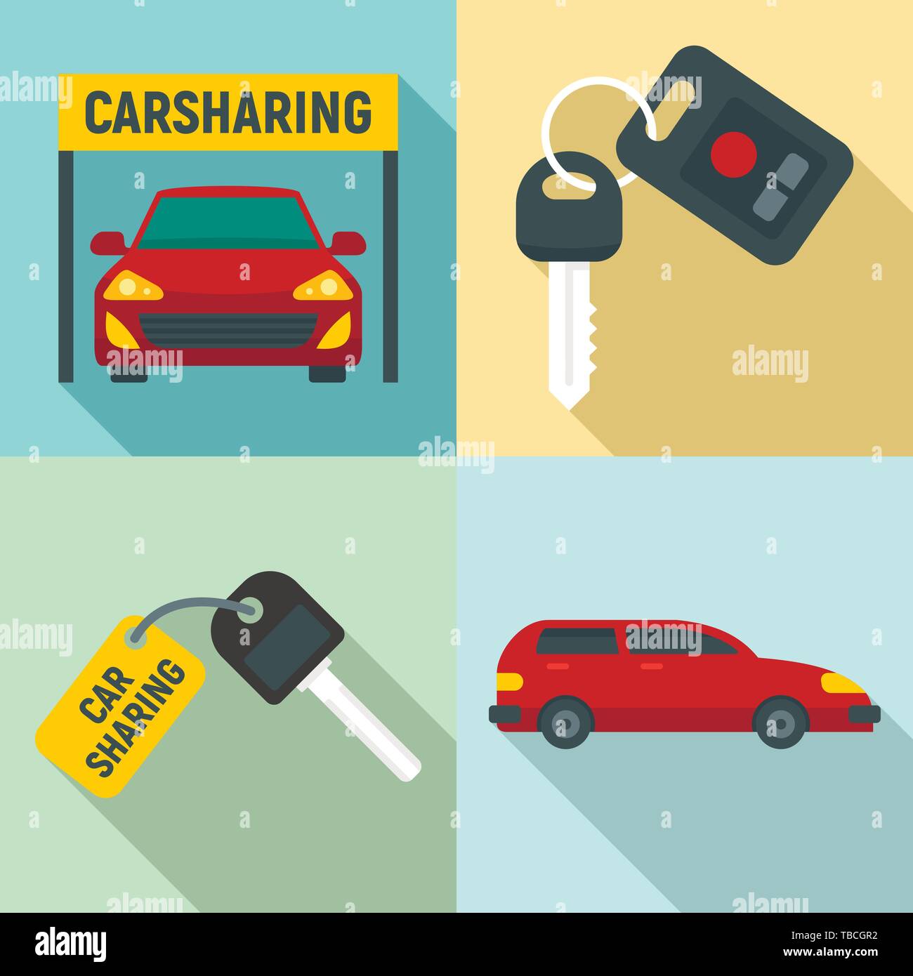 Car sharing icons set. Flat set of car sharing vector icons for web ...