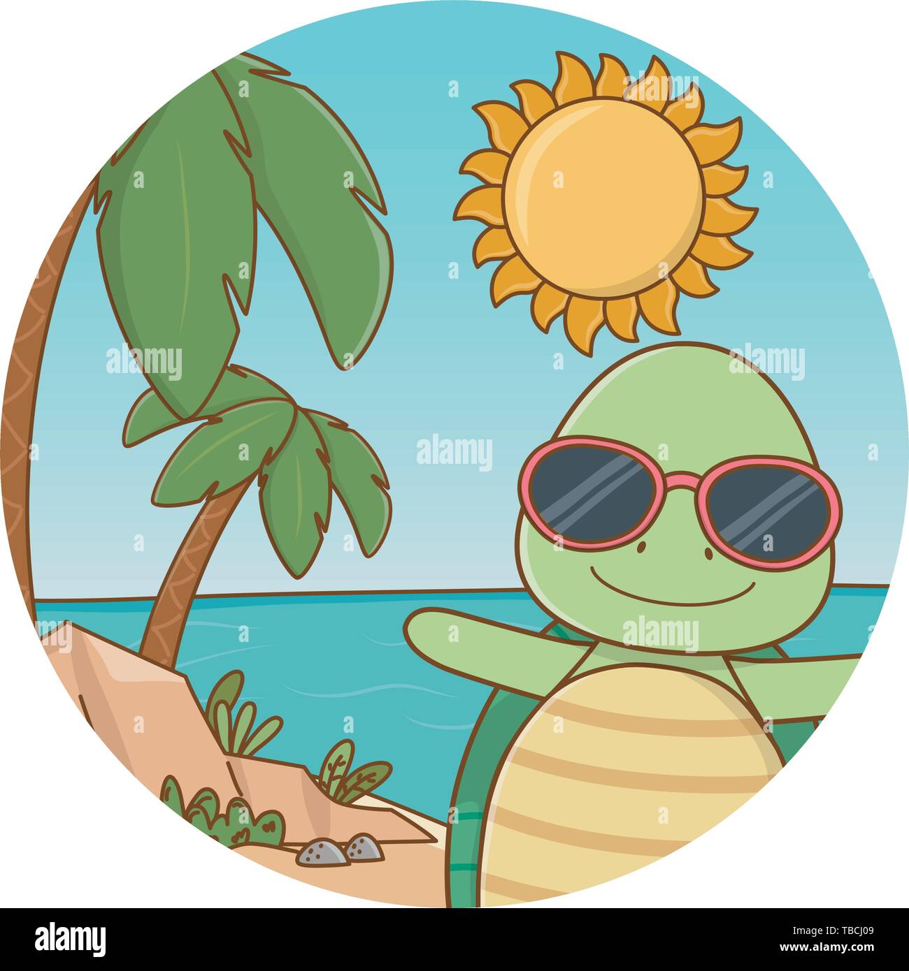 cute animal turtle enjoying summer time vacations holidays cartoon ...