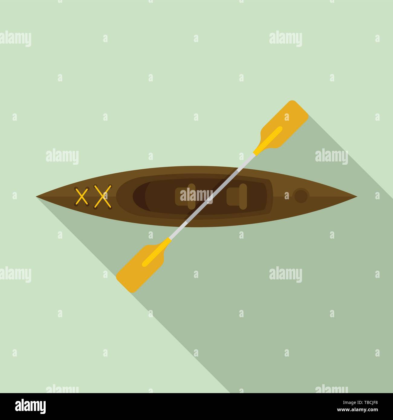 Wood top view kayak icon. Flat illustration of wood top view kayak ...