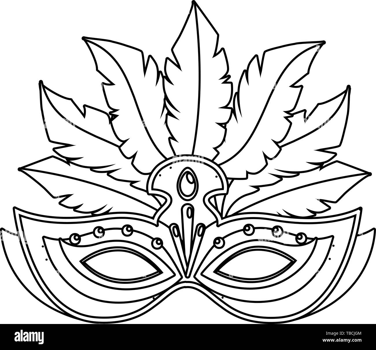mask carnival flat style with feathers and diamond isolated vector ...