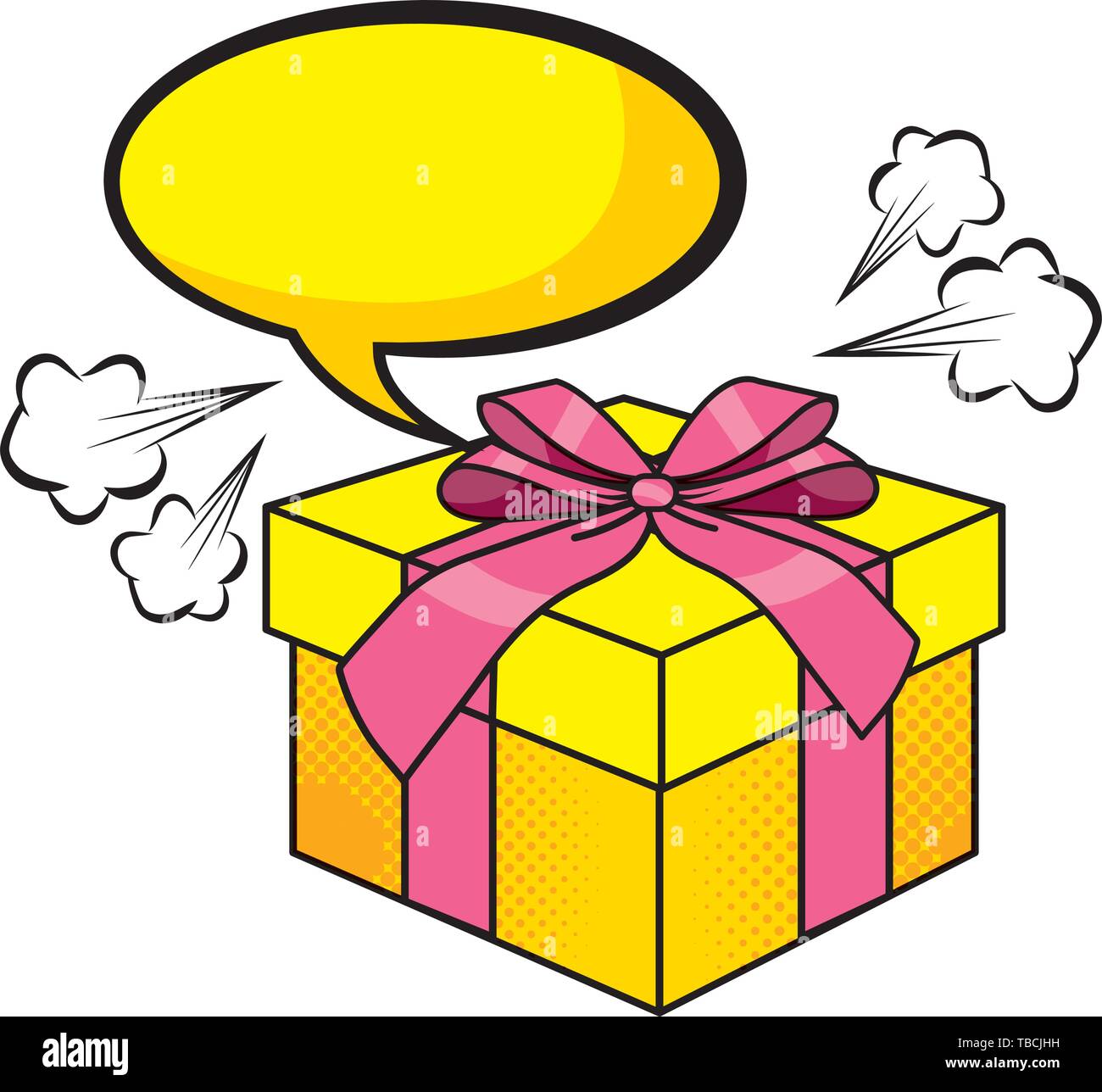 Pop art gift box with chat bubble cartoon vector illustration graphic ...