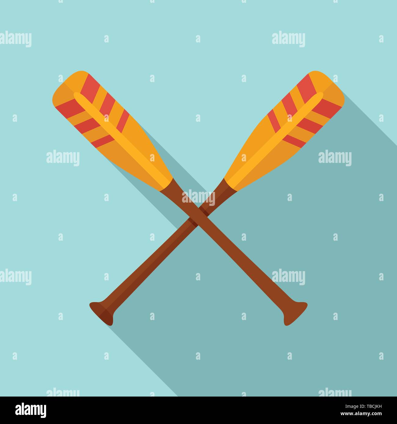 Crossed striped oars icon. Flat illustration of crossed striped oars ...