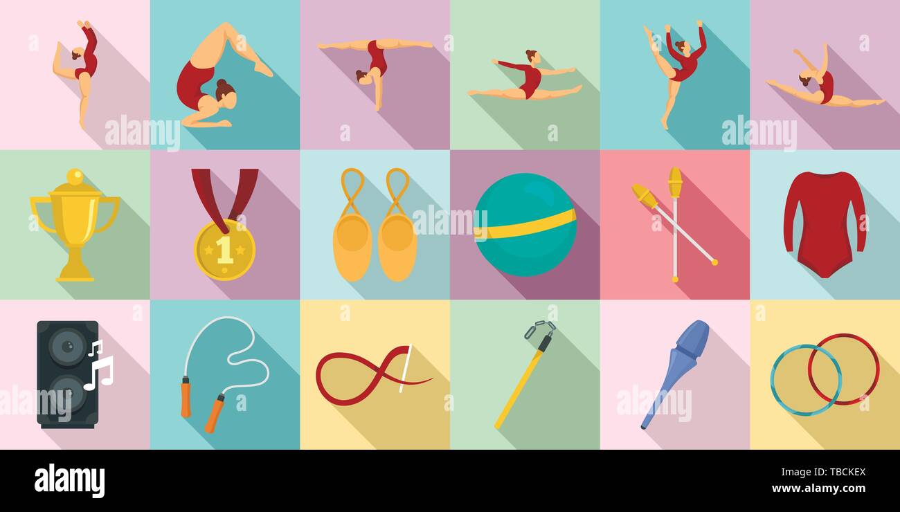 Rhythmic gymnastics icons set. Flat set of rhythmic gymnastics vector ...