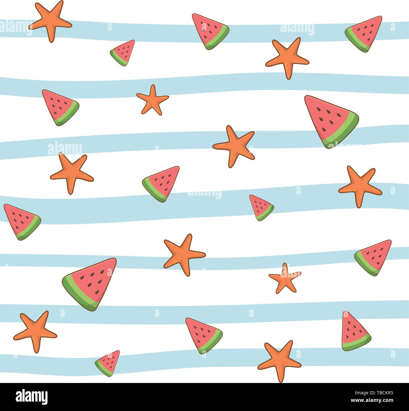 Summer and beach sea stars and watermelon background cartoons pattern ...
