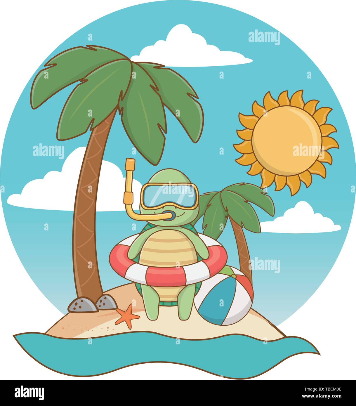 cute animal turtle enjoying summer time vacations holidays cartoon ...