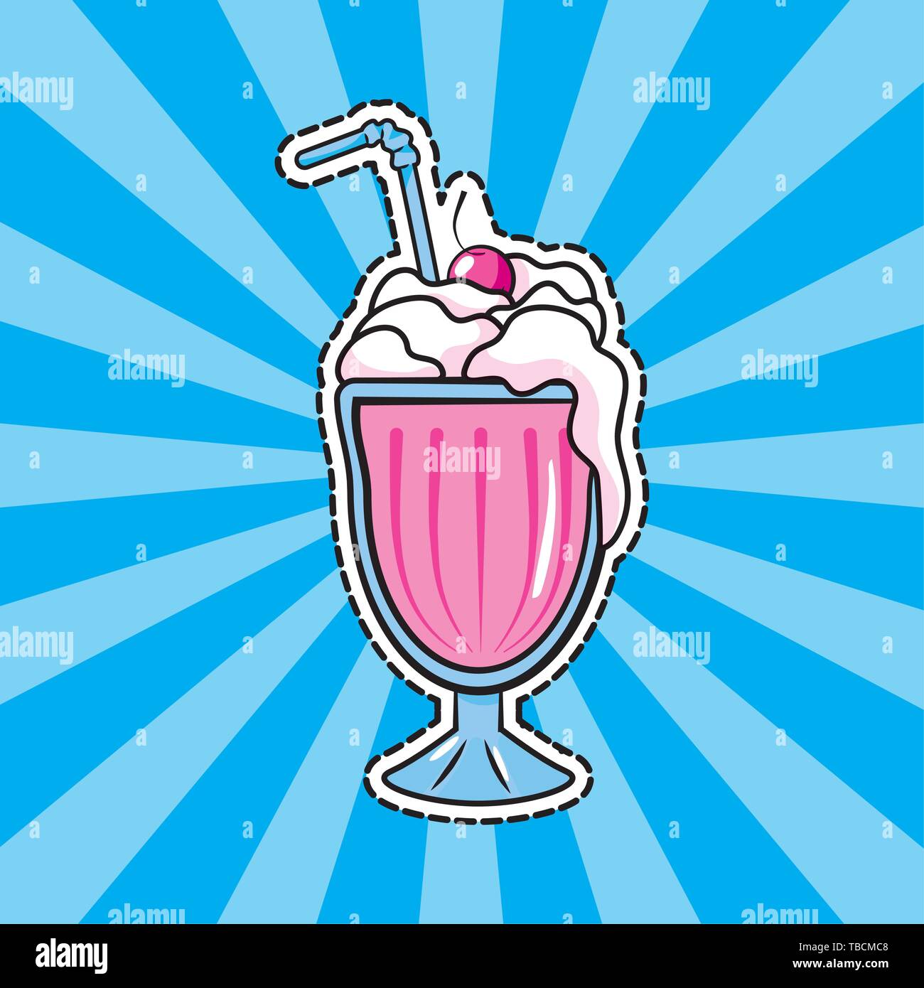 milkshake sticker over rays background pop art comic cartoon vector ...
