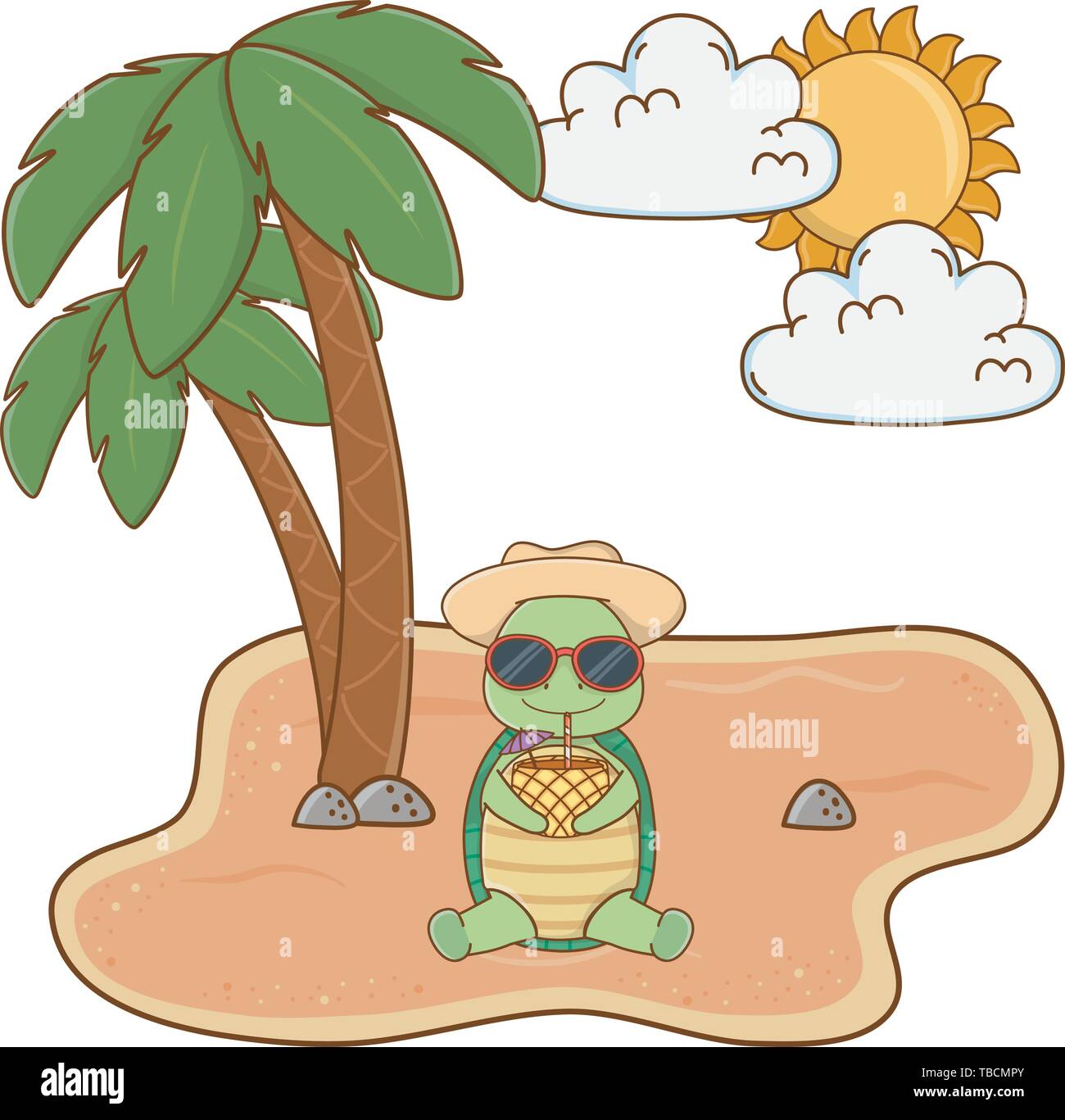 cute animal turtle enjoying summer time vacations holidays cartoon ...