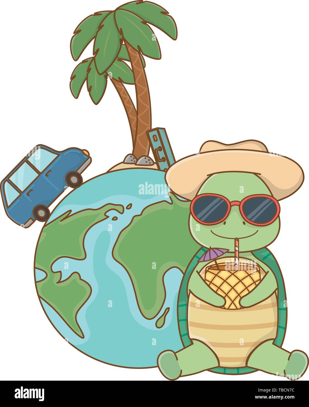 cute animal turtle enjoying summer time vacations holidays cartoon ...