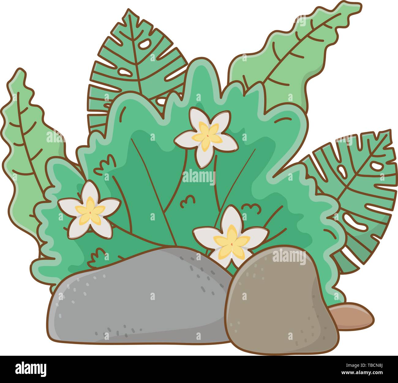 nature outdoor bush with flowers environment cartoon vector ...