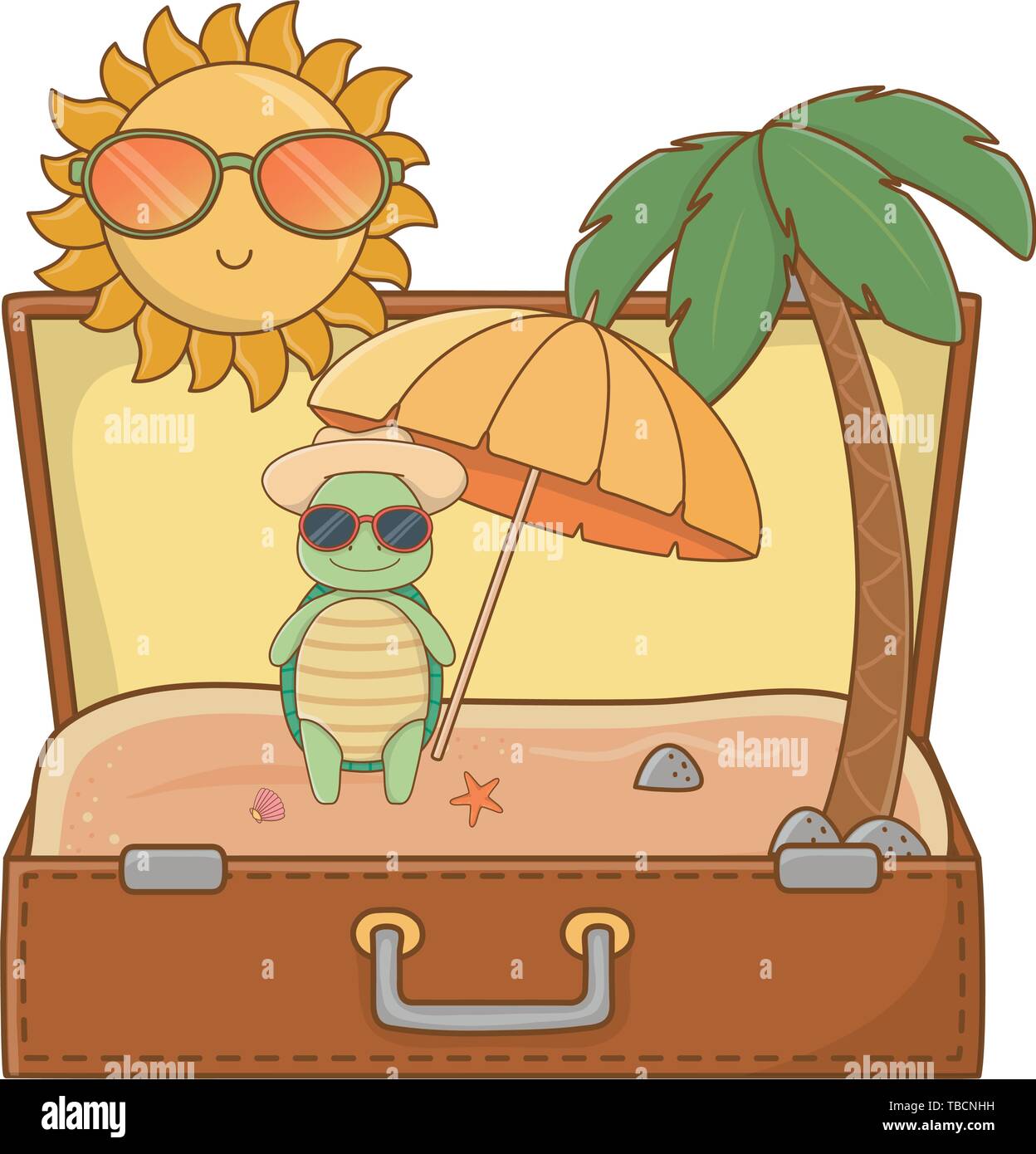 cute animal turtle enjoying summer time vacations holidays cartoon ...