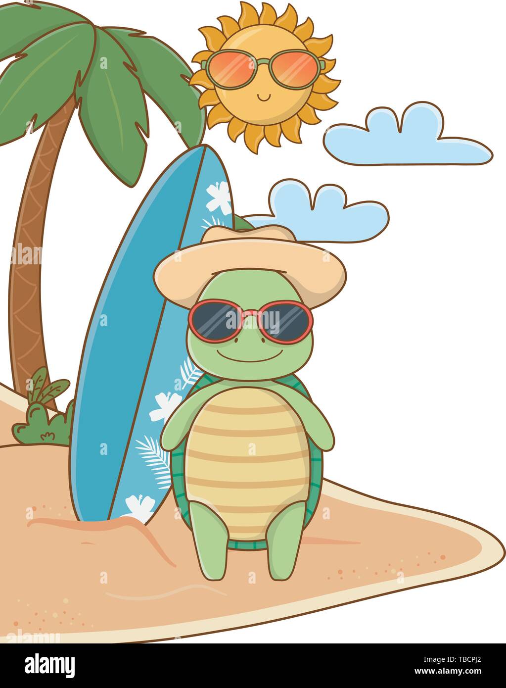 cute animal turtle enjoying summer time vacations holidays cartoon ...
